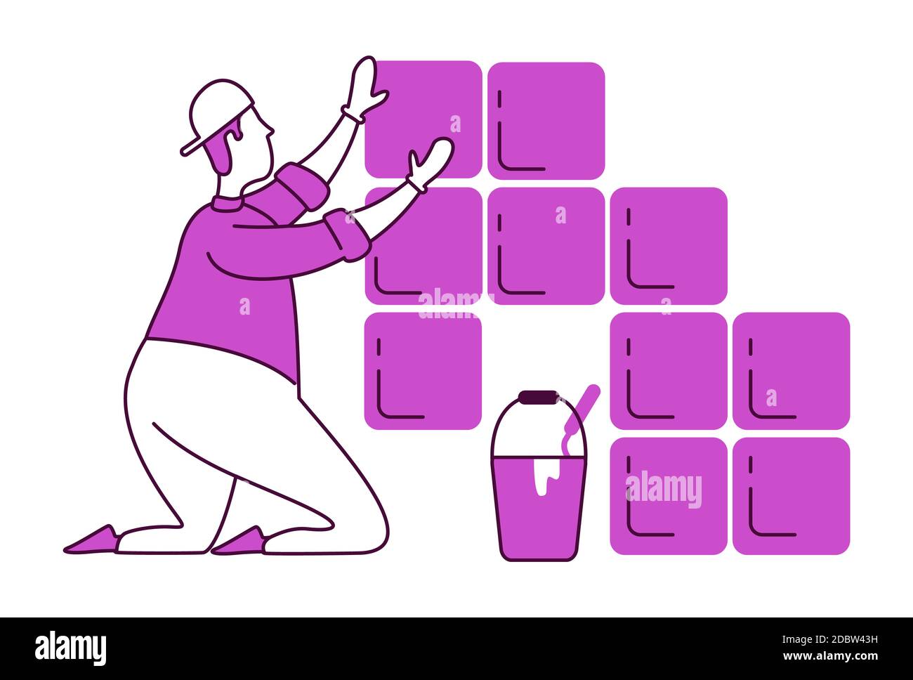 Laying tiles flat silhouette vector illustration. Professional laborer ...