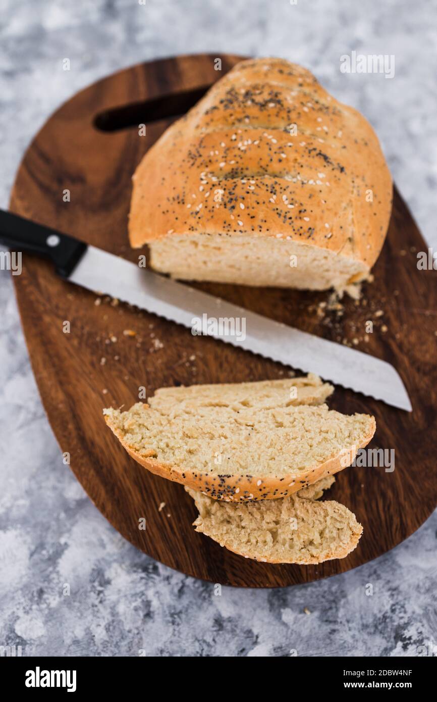 simple food ingredients concept, homemade australian damper bread ...