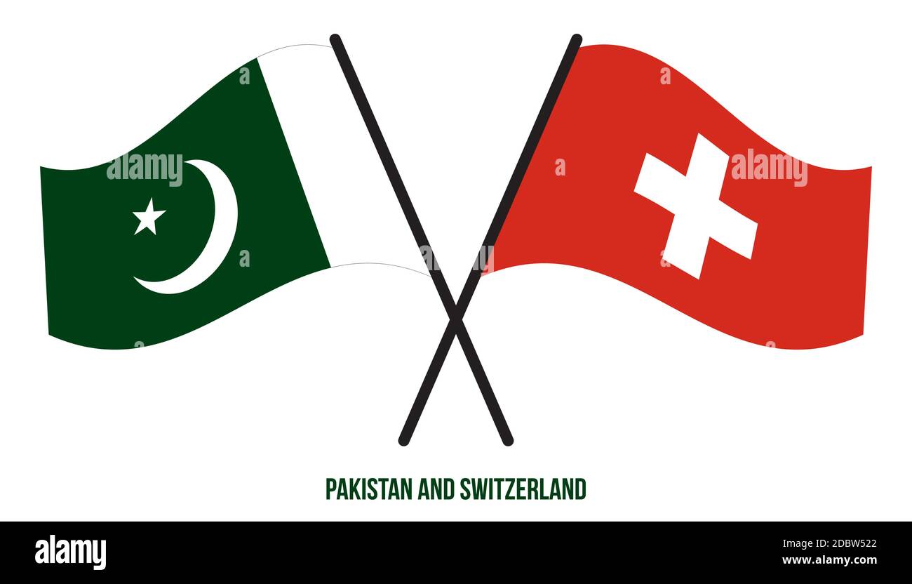 Pakistan and Switzerland Flags Crossed And Waving Flat Style. Official ...
