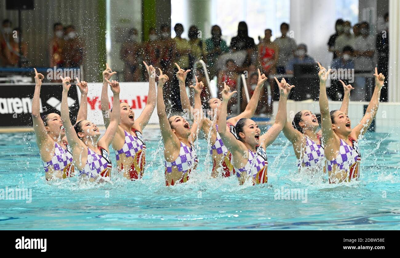 Japan's Tokyo Olympic-bound artistic swimming team performs in the team ...