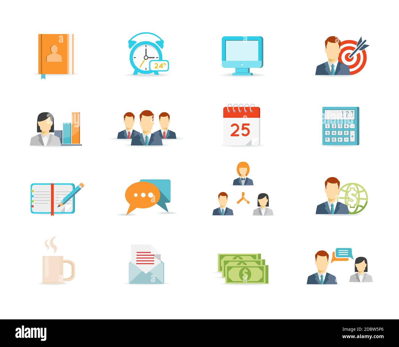 vector colored trendy office work and management icons Stock Vector ...