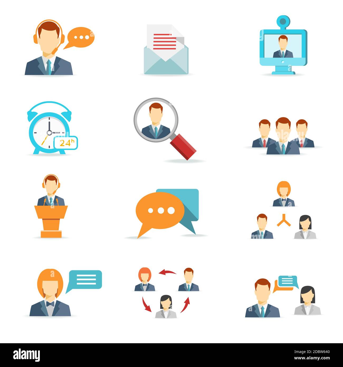 Business online, communication and web conference icons in flat style ...
