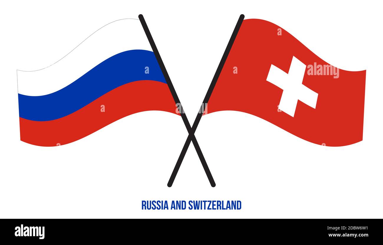 Russia and Switzerland Flags Crossed And Waving Flat Style. Official ...