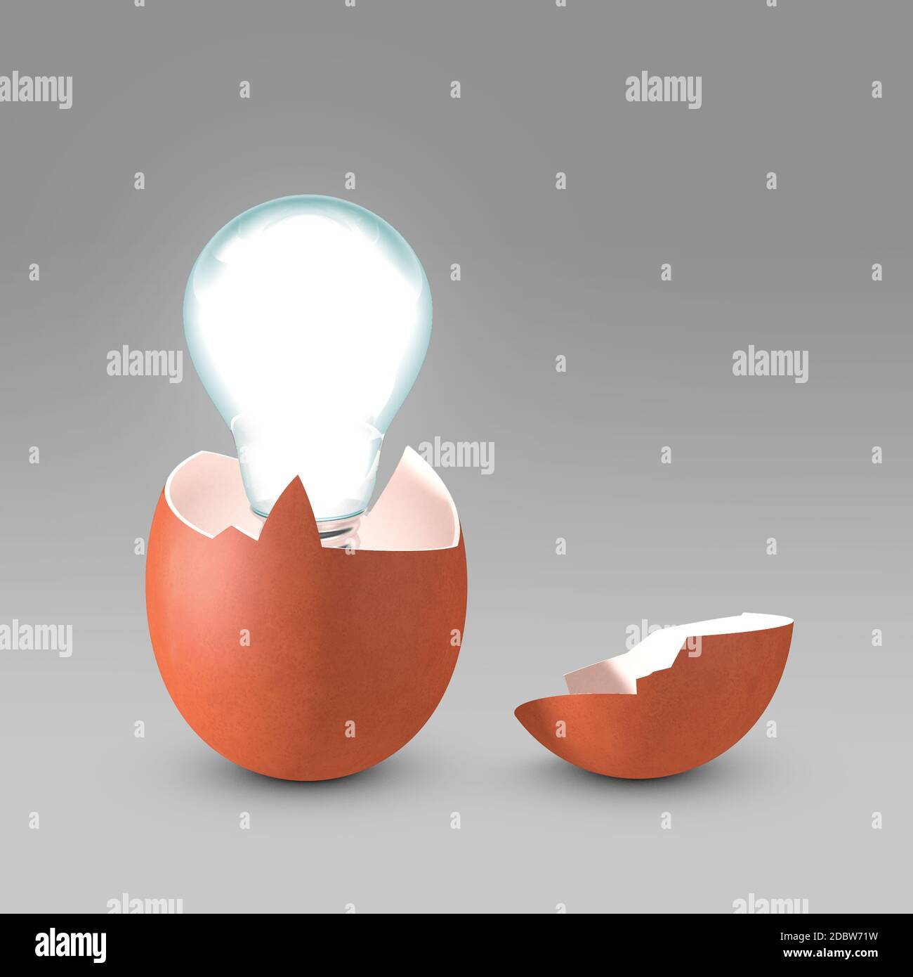 Conceptual picture of a nascent idea. The light bulb is hatching from ...