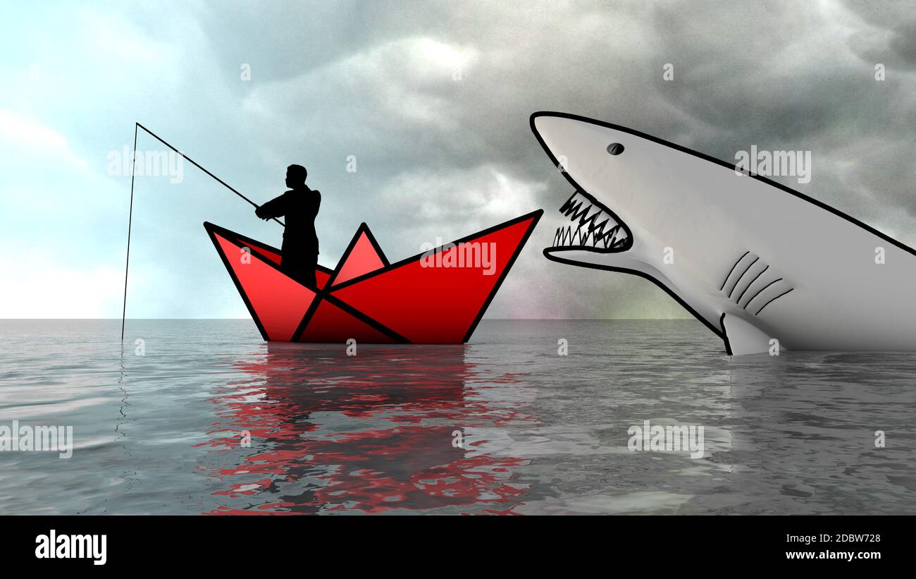 Metaphor of man fishing who does not see the danger coming. Metaphor ...