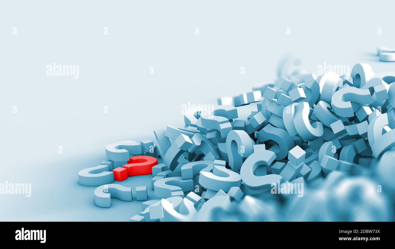 Several question marks fallen and piled up. One is red Stock Photo - Alamy