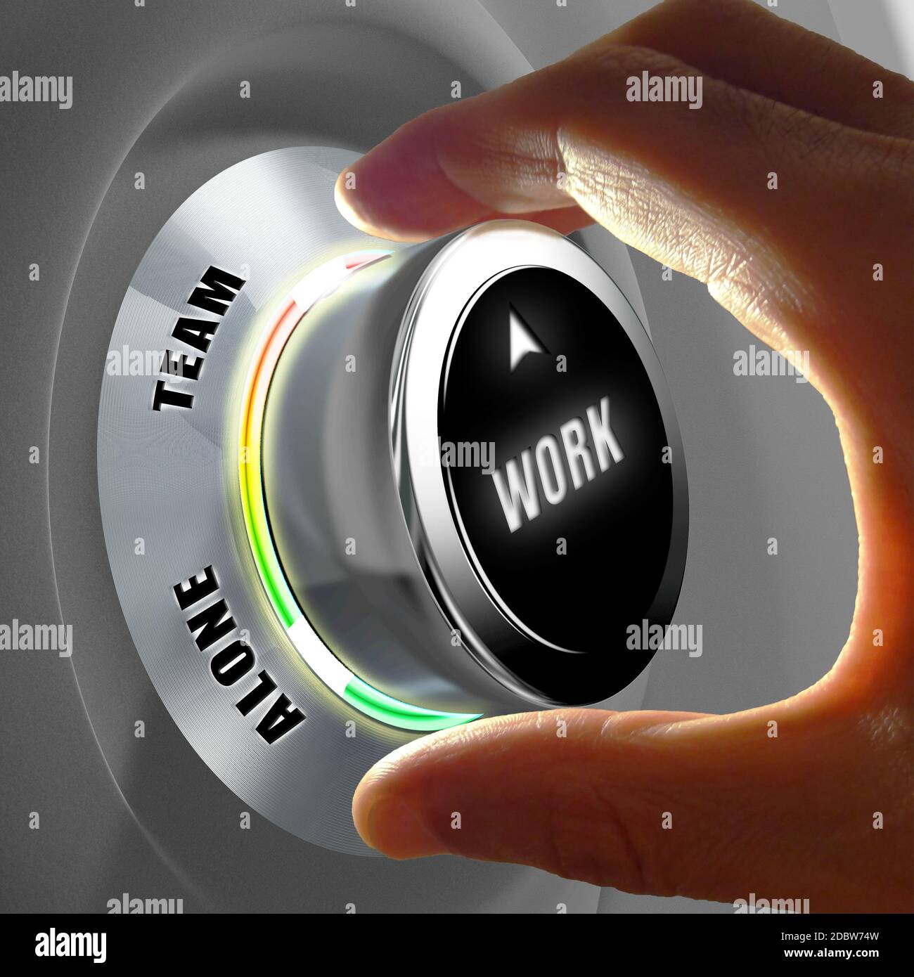 Hand selecting between working alone or on a team. Concept of teamwork ...