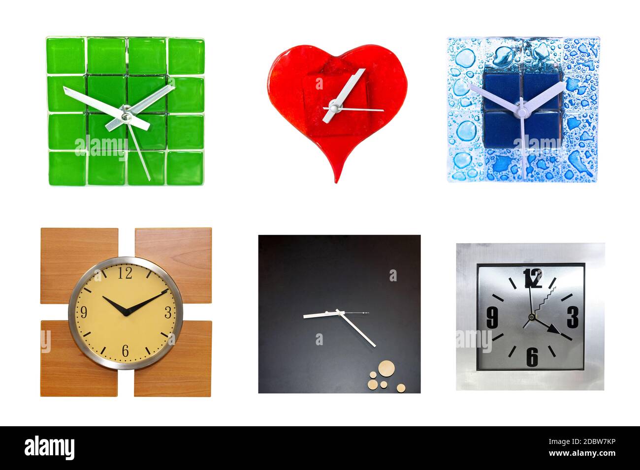 Bunch of different clocks isolated on white Stock Photo - Alamy