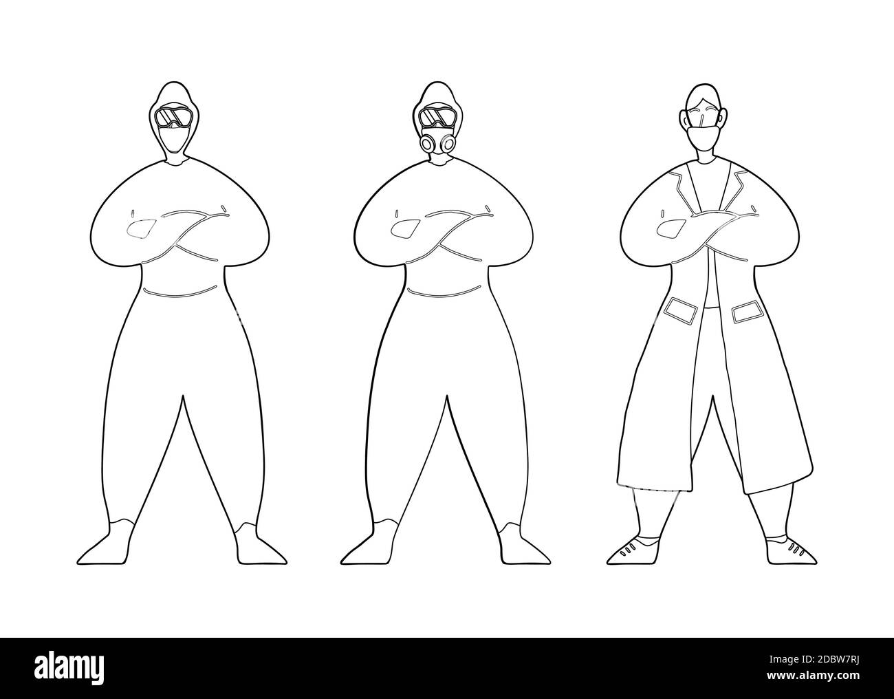Set of various contour cartoon infectious disease doctors. Viral suits ...
