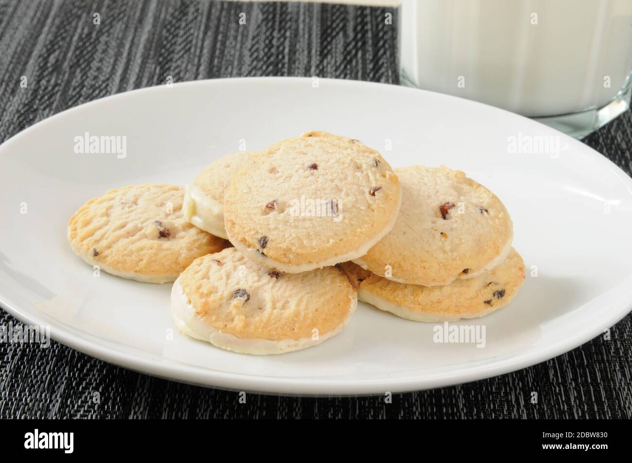 A plate of shortbread cookies with a glass of milk Stock Photo - Alamy