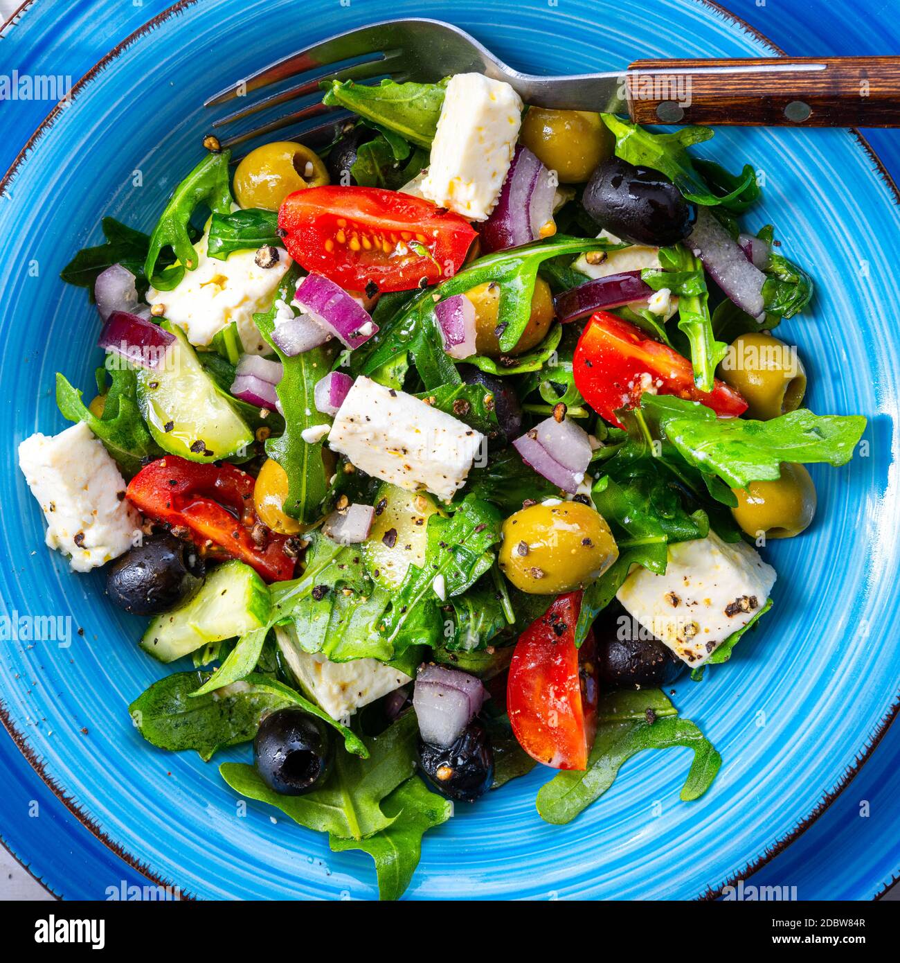 Rustic Greek salad with sheep's cheese Stock Photo - Alamy