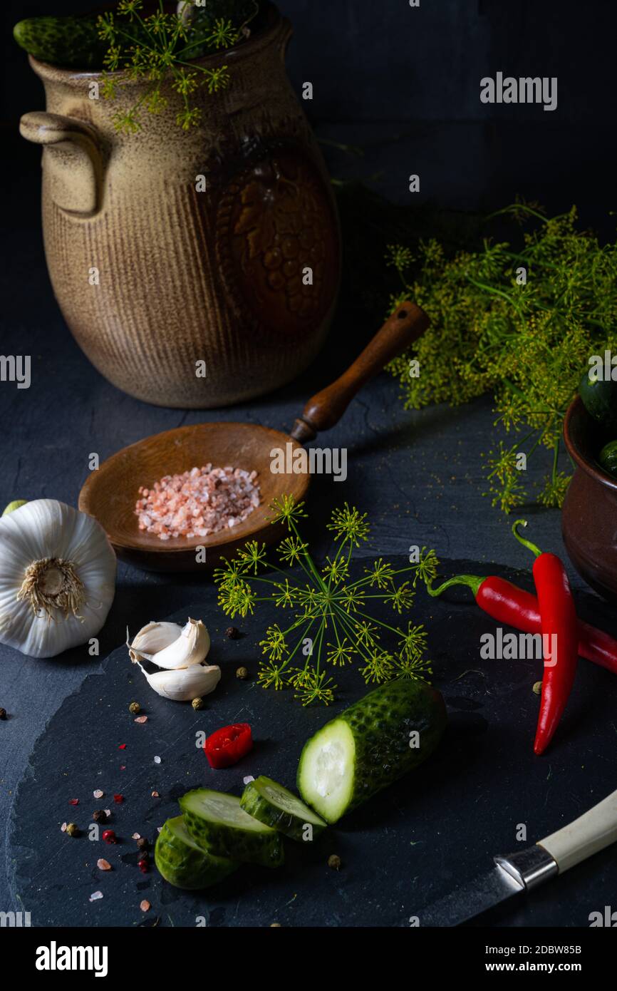 rustic fresh pickled cucumber (polish malosolne Stock Photo - Alamy