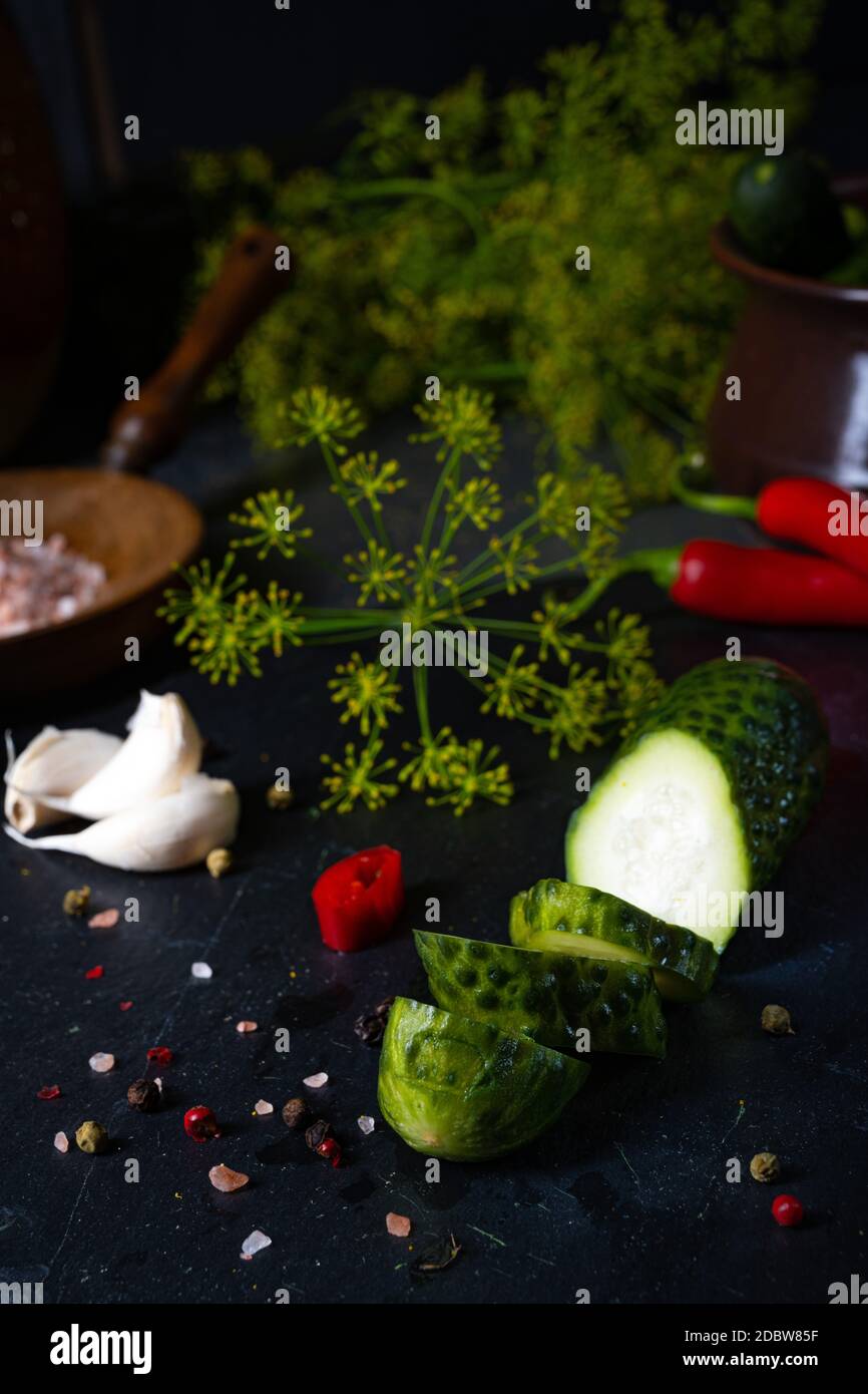 rustic fresh pickled cucumber (polish malosolne Stock Photo - Alamy