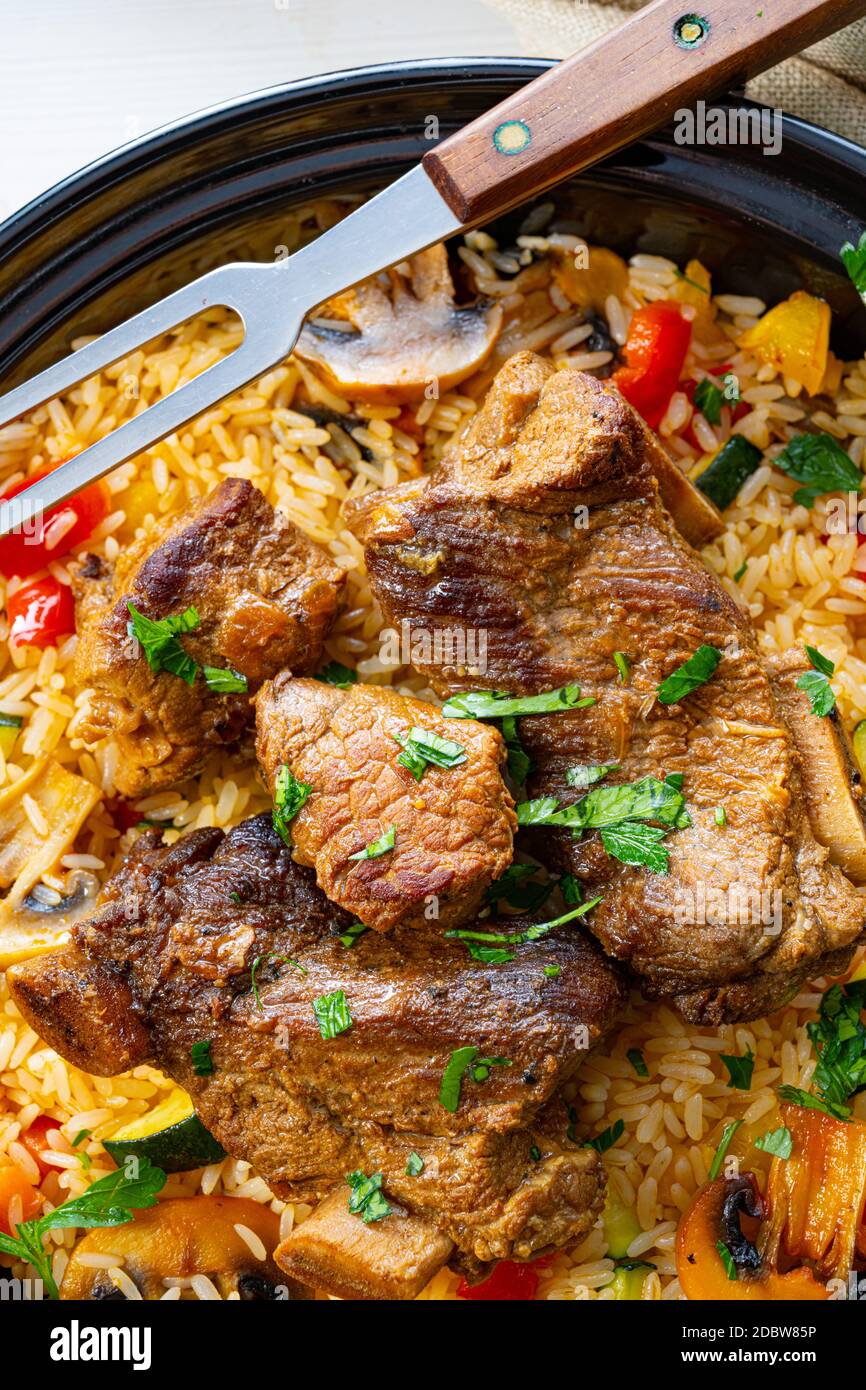 fried rice with vegetables and meat Stock Photo - Alamy