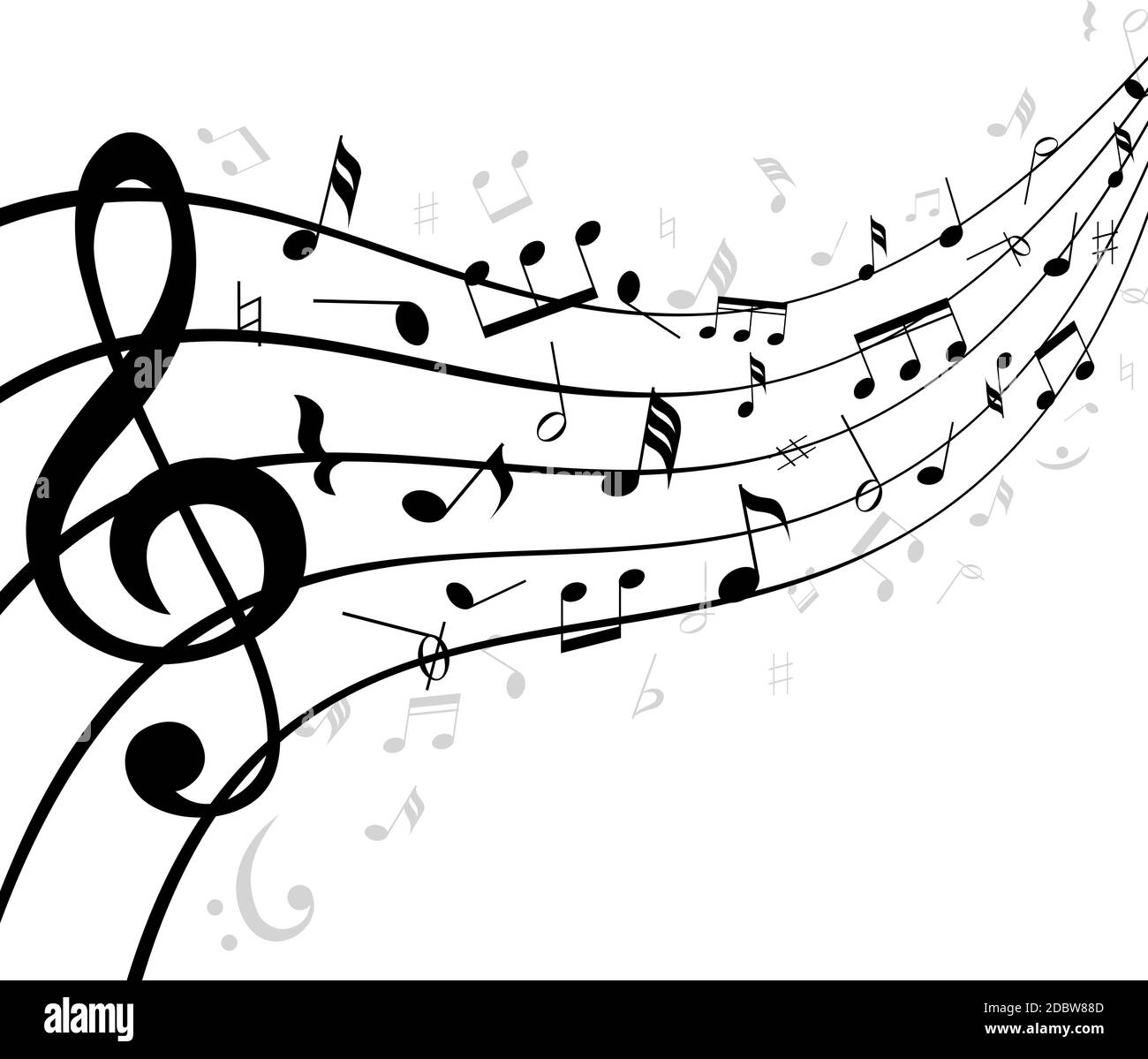 Music notes on a stave Black and White Stock Photos & Images - Alamy