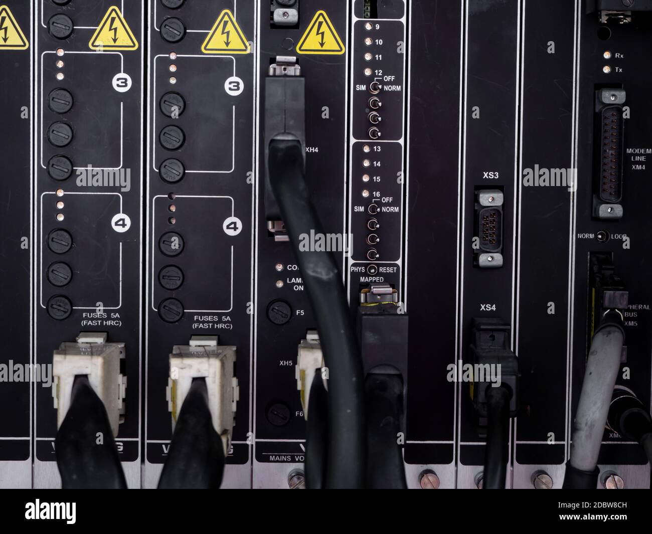 Electrical panel at a assembly line factory. Controls and switches ...