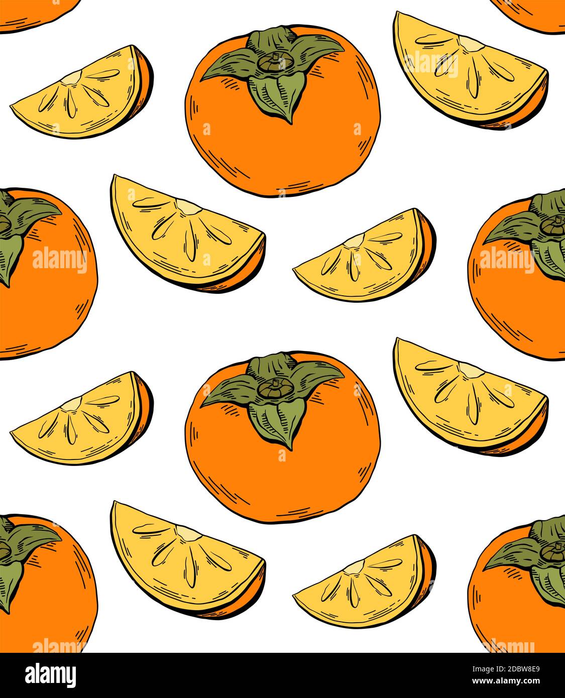 Persimmon color sketch seamless contour pattern on white background ...