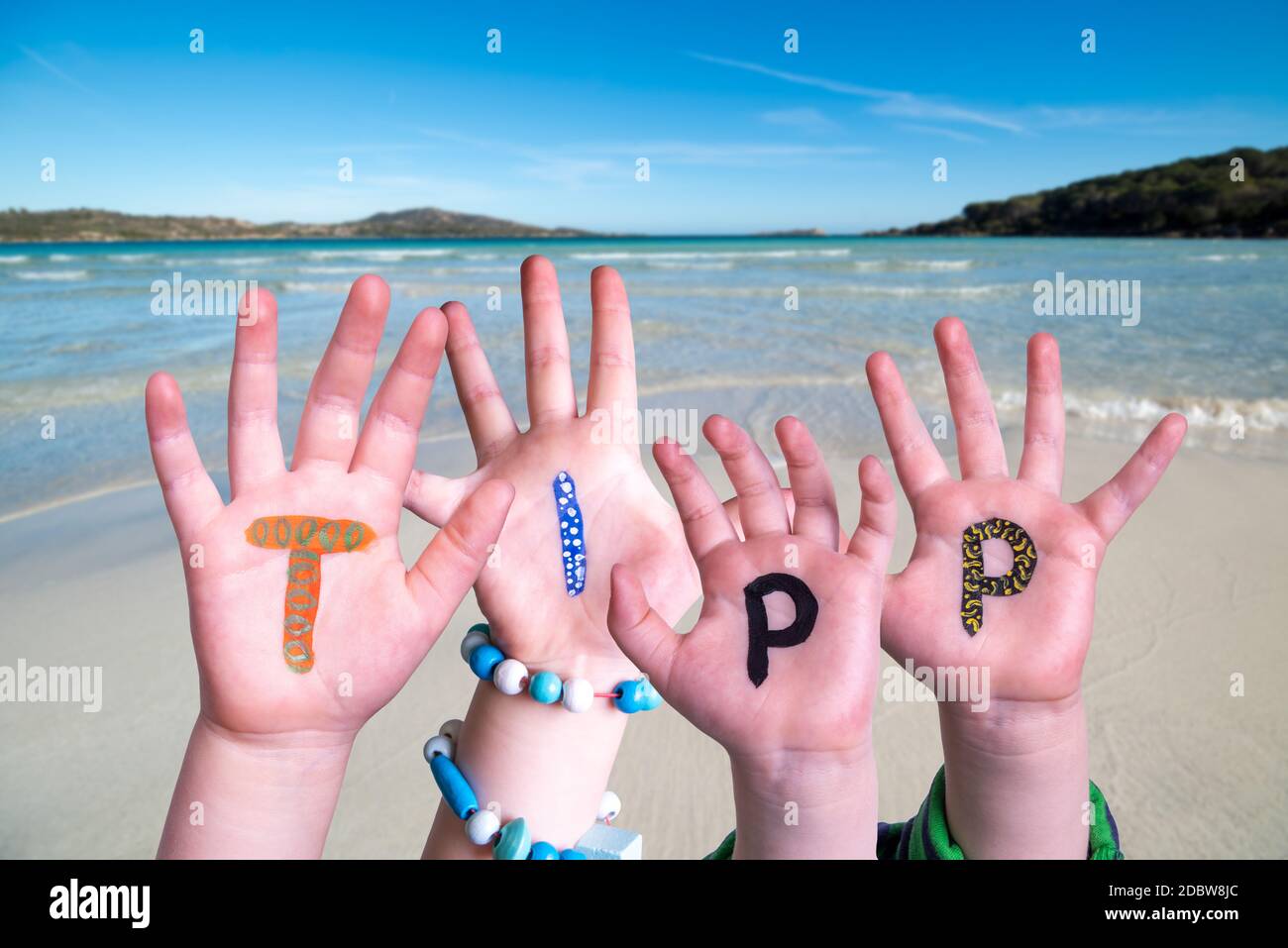 Children Hands Building Colorful German Word Tipp Means Tip. Ocean And ...