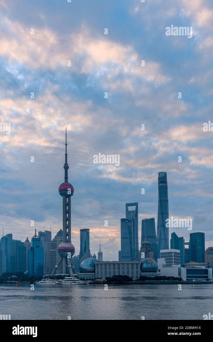 The sunrise view of Lujiazui, the financial district in Shanghai, China ...