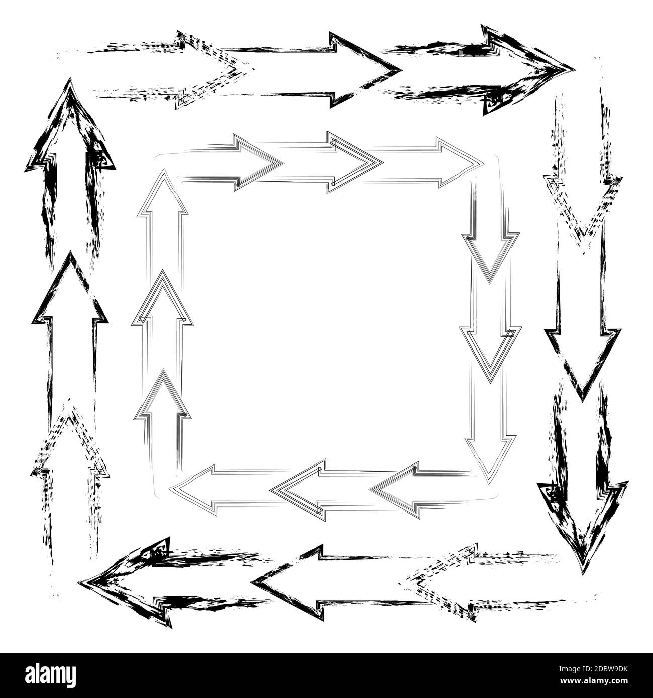 Set of square frames from grunge and line arrows. Separation object ...