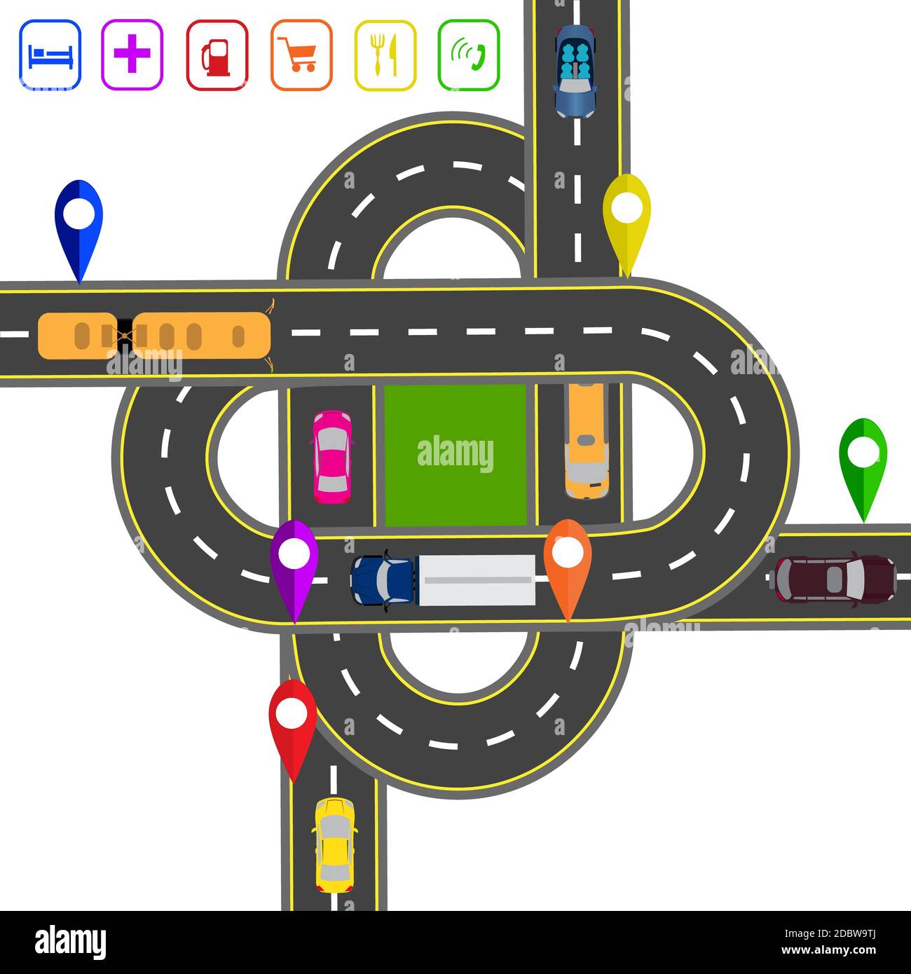Road infographics. Noted on various objects map. Abstract ...