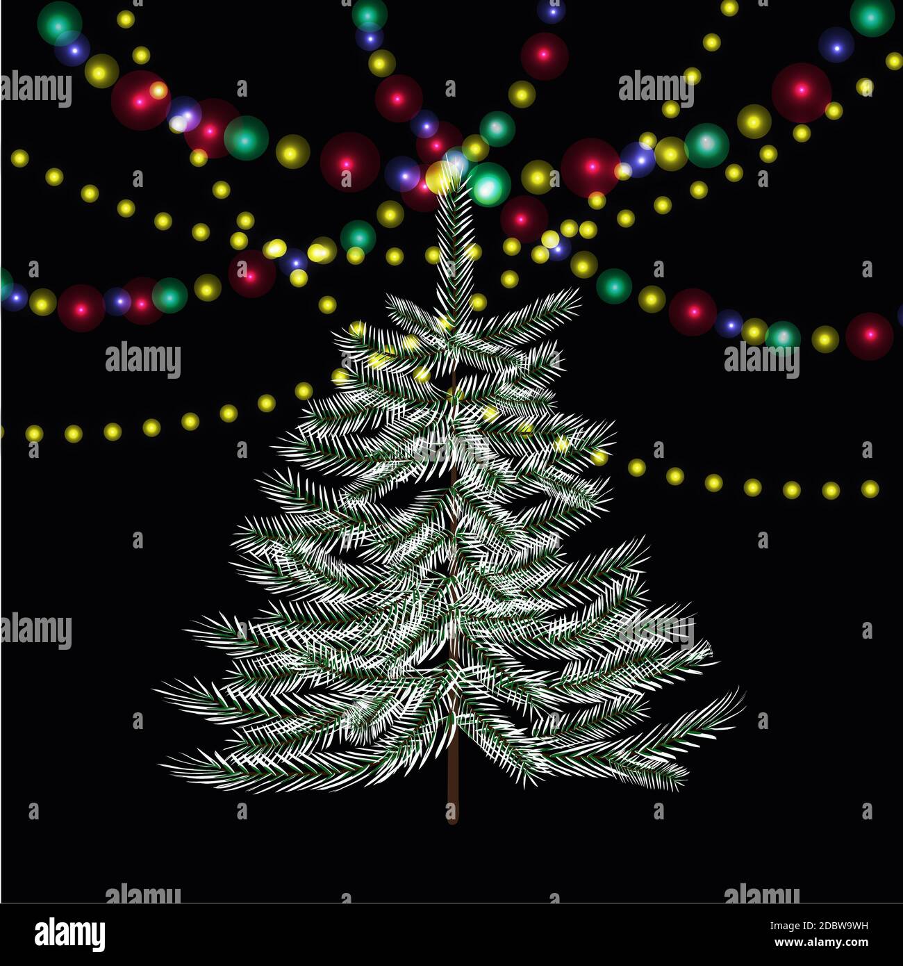 Christmas, New Year firtree. Bright festive lights. Vector illustration ...