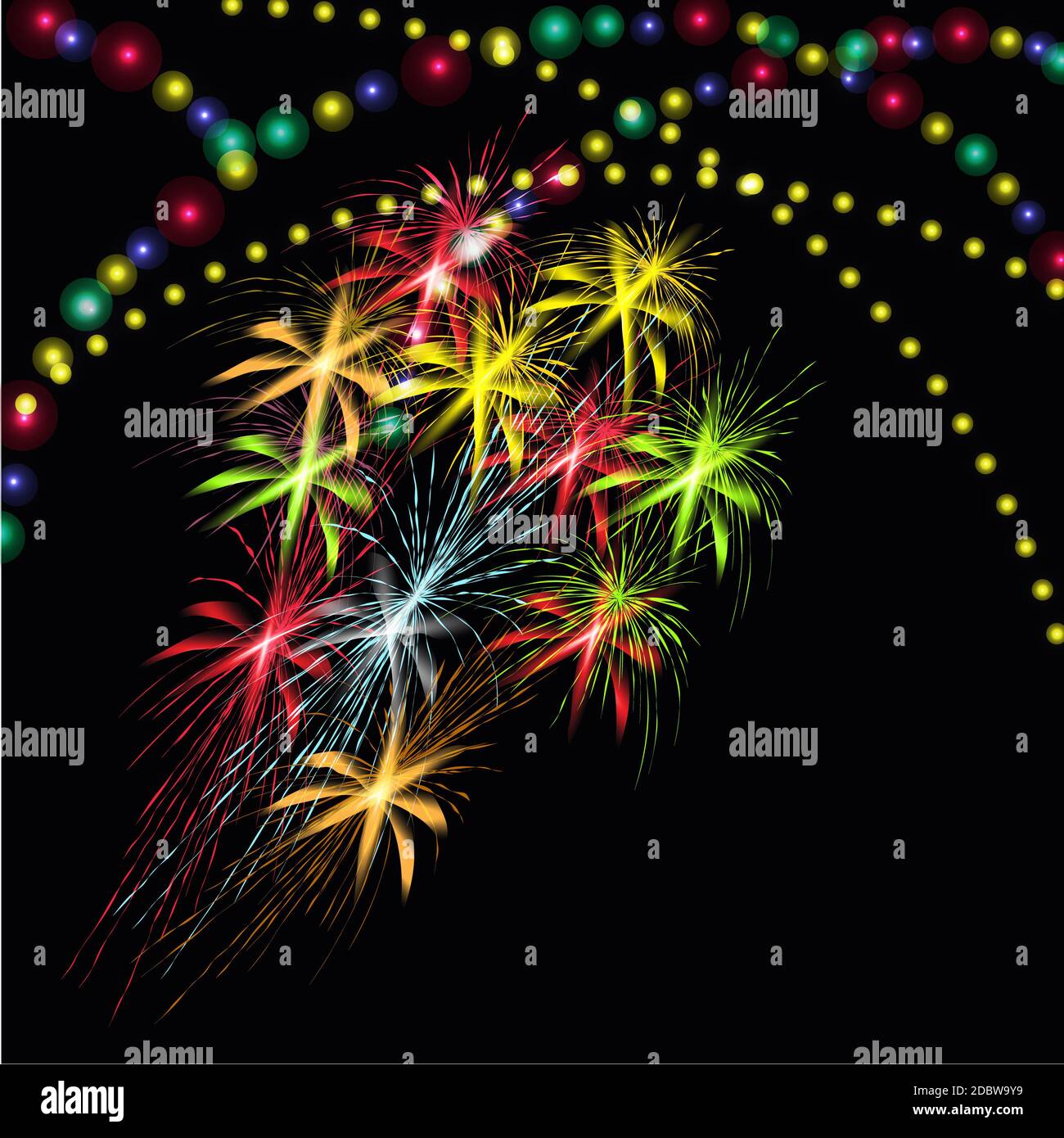 Greeting card. Fireworks. Bright lights Vector illustration Stock Photo ...