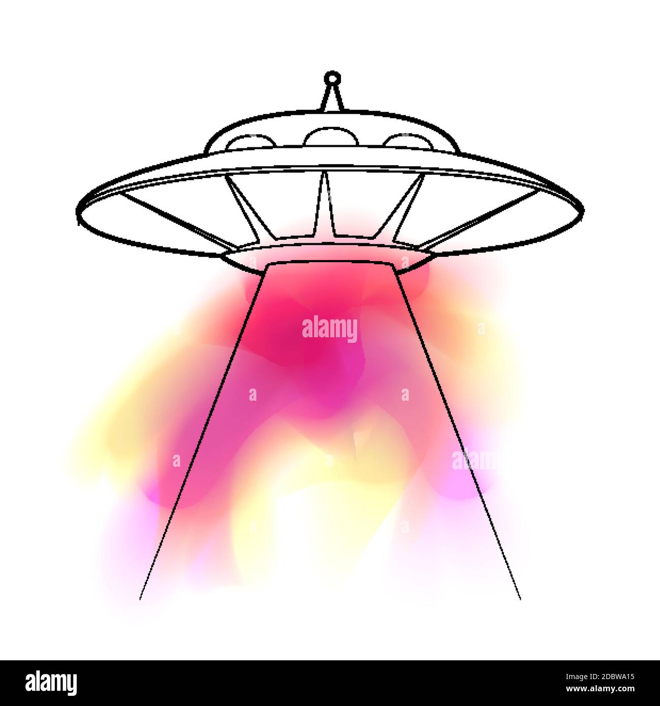 Contour illustration of a UFO with a stealing beam and colorful painted ...