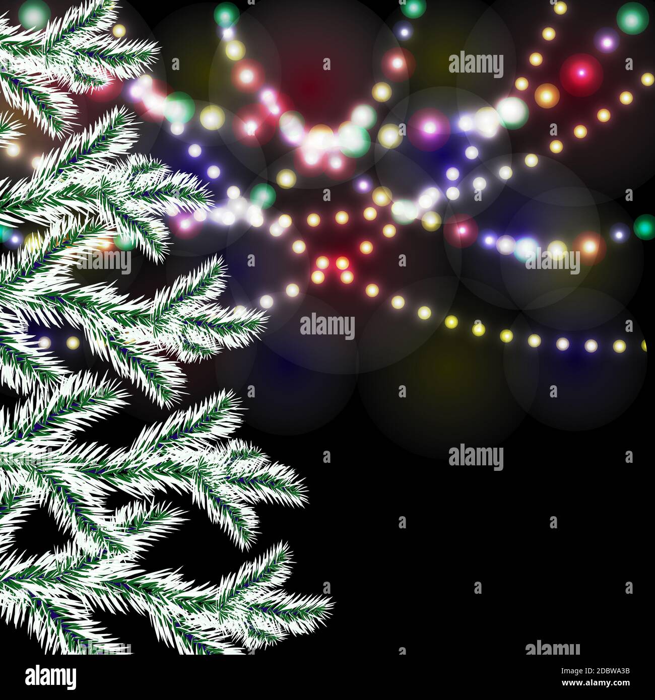 Christmas tree. Bright festive lights. Vector illustration Stock Photo ...