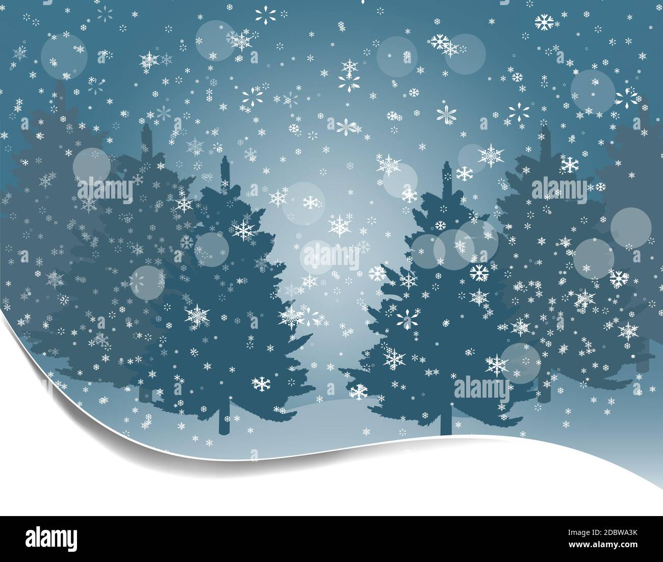 Holiday card. Silhouettes of fur-trees on a background of snow. Winter ...