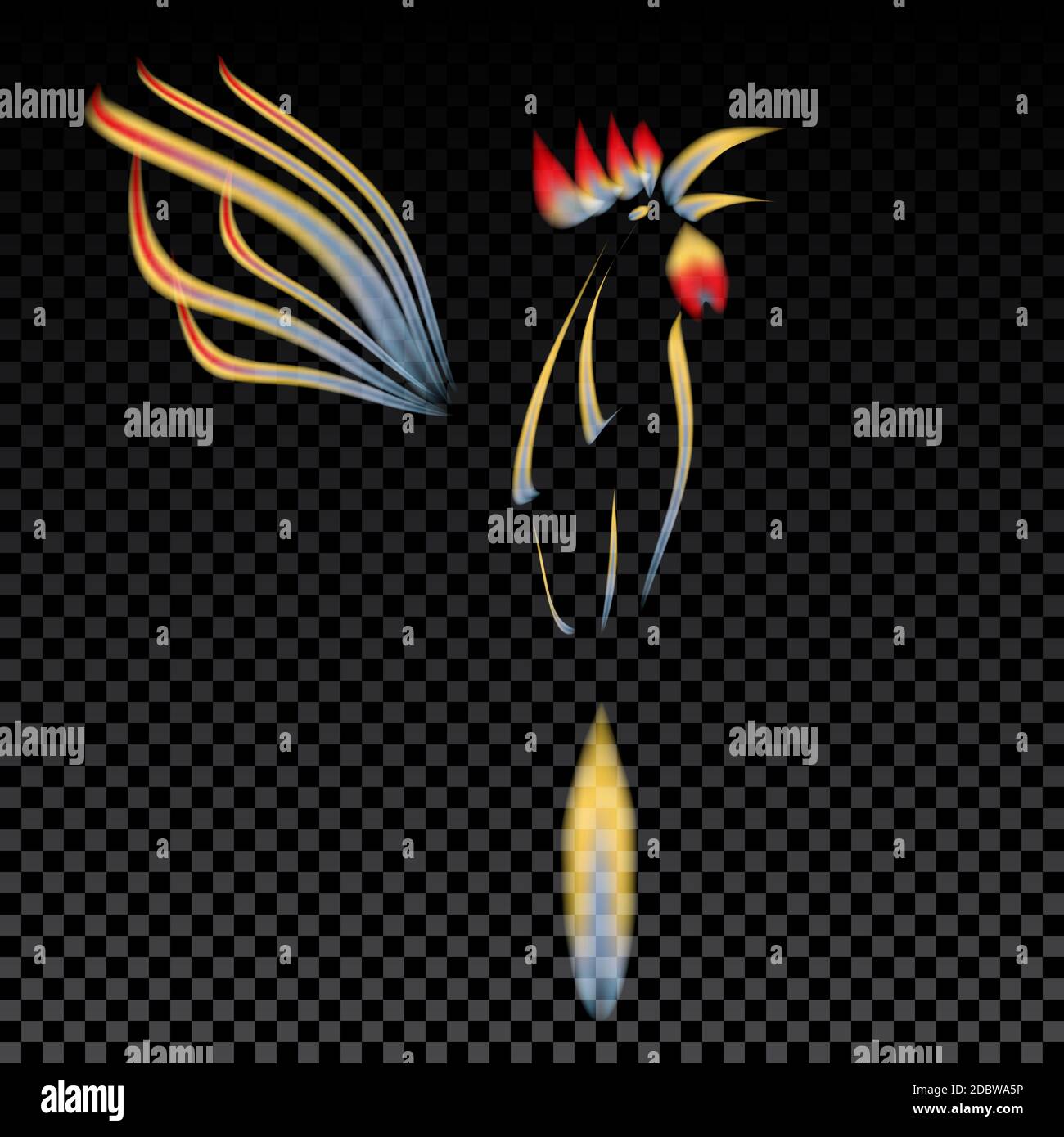 Abstract illustration of a fiery rooster with a red crest on the ...
