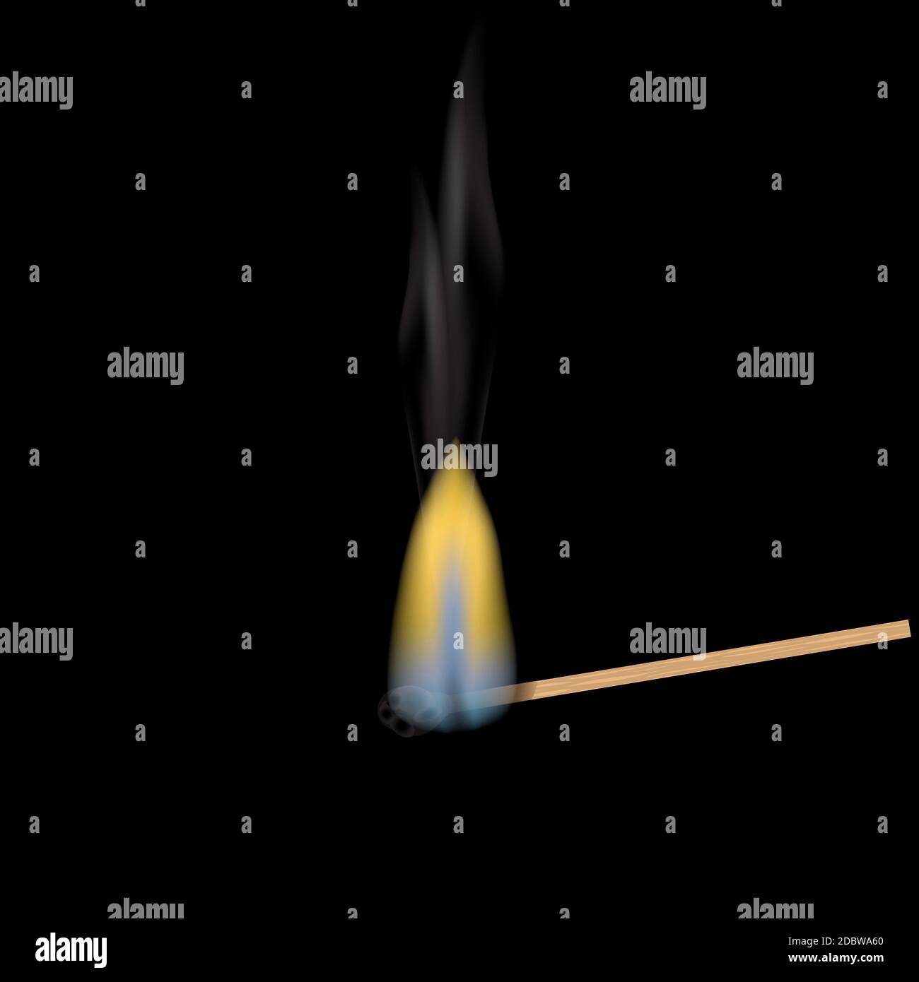 Realistic burning match. Match flame. The structure of the wood ...