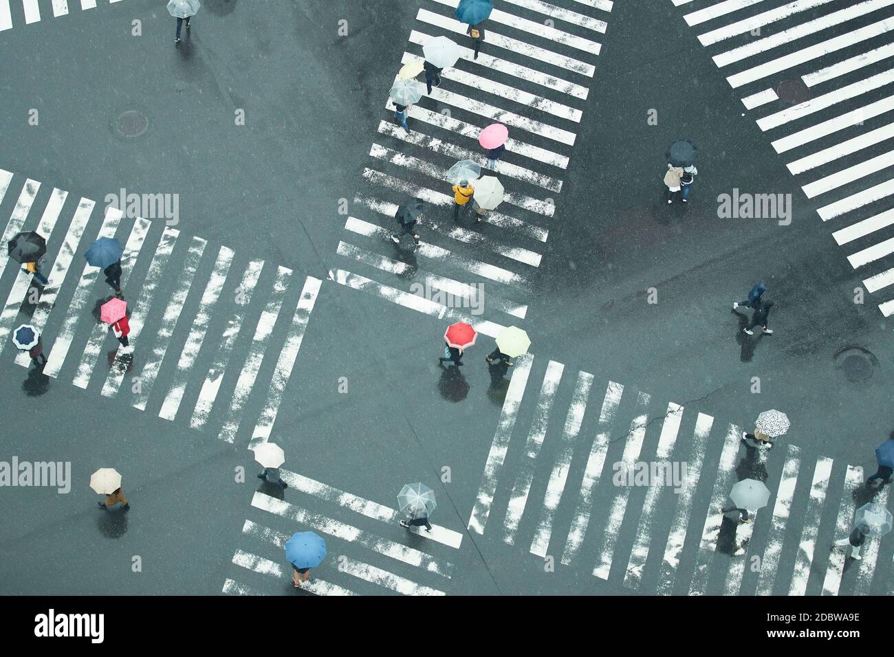 People Crossing A Crossroad On A Rainy Day In Tokyo, Japan Stock Photo ...