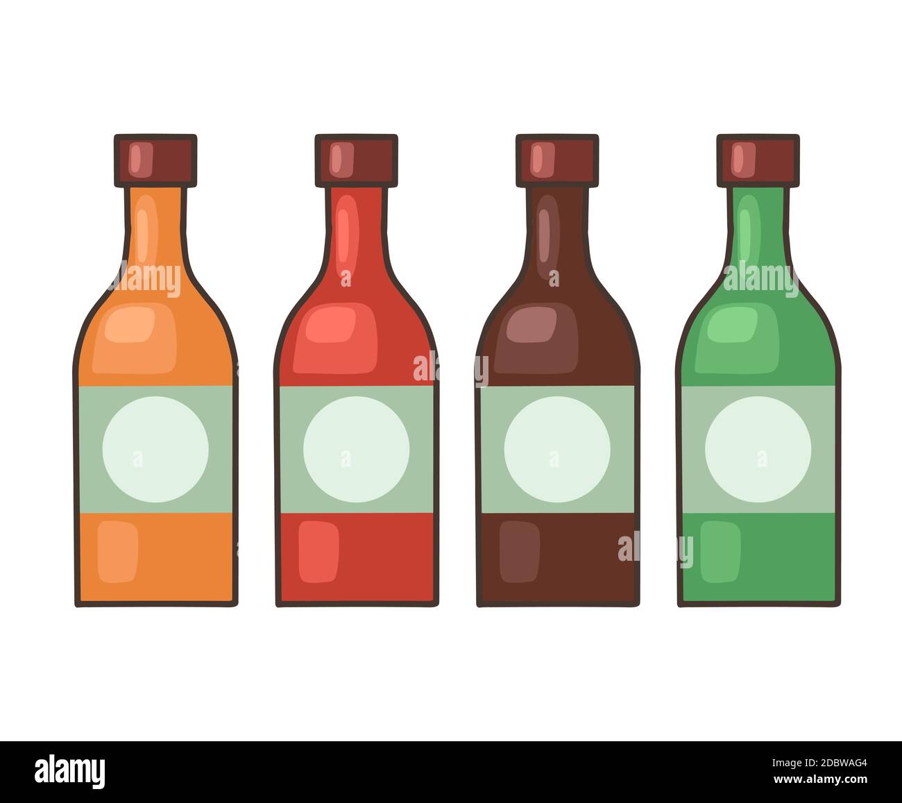 Set of bottles with hot sauce. Seasoning for food. Vector cartoon ...