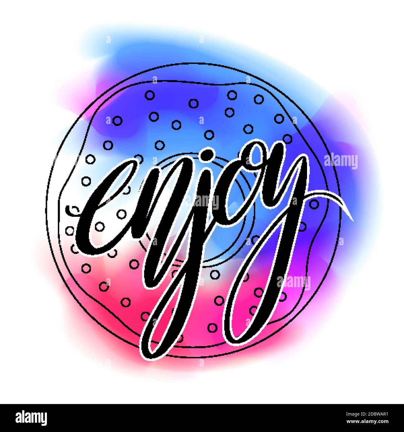 Enjoy. Contour illustration of donut with neon multicolored color spots ...