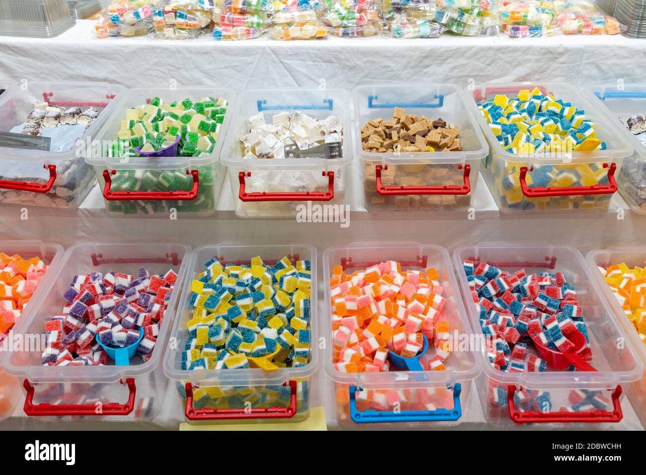 Many Gummy Candies Flavours in Bulk Boxes Variety Stock Photo - Alamy