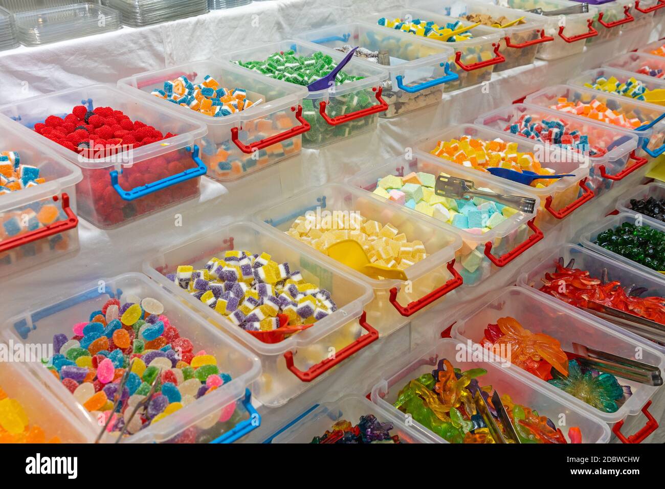 Many Gummy Candies Flavours in Bulk Boxes Variety Stock Photo - Alamy
