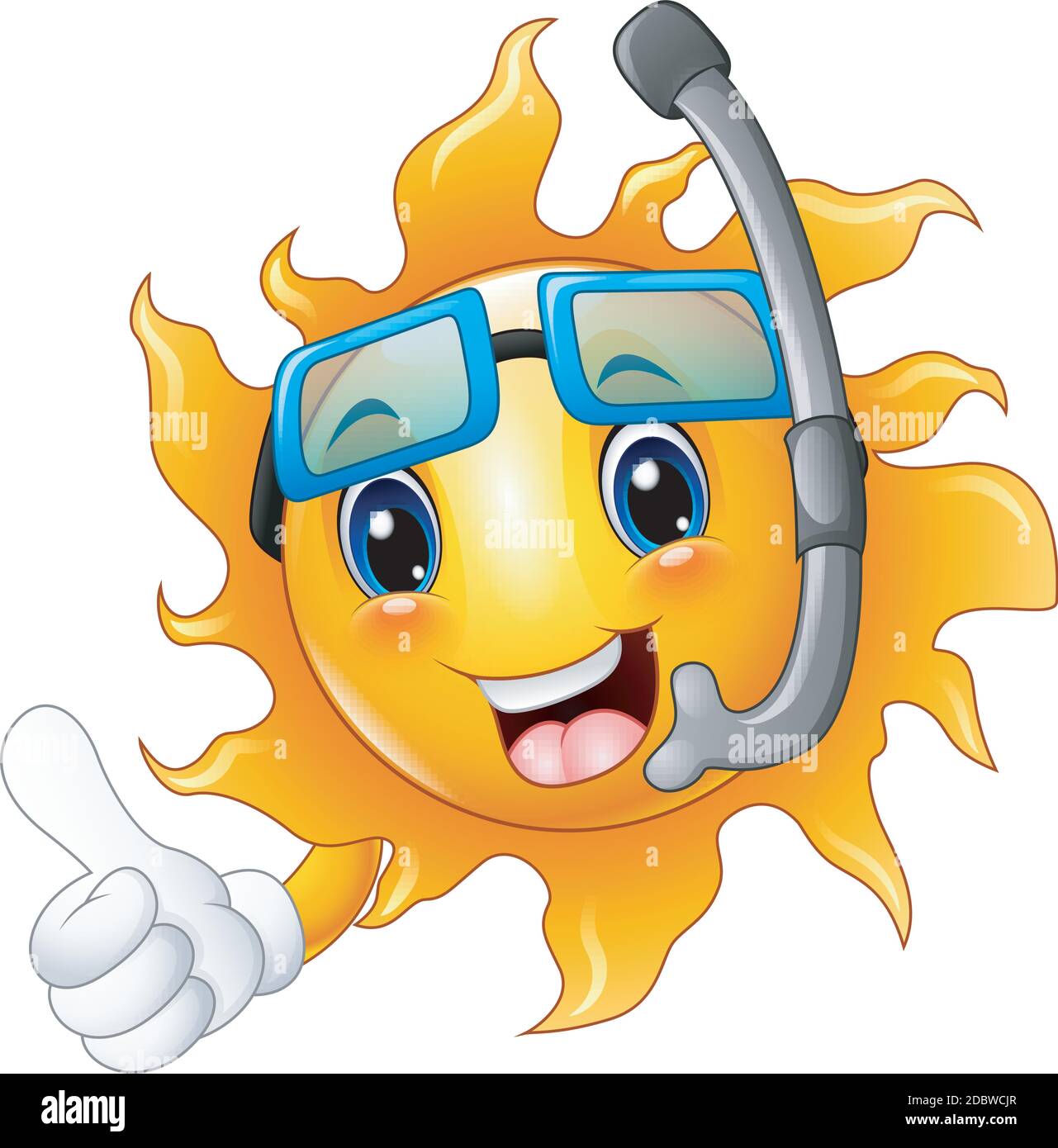 Vector illustration of Cartoon sun character in diving mask giving ...