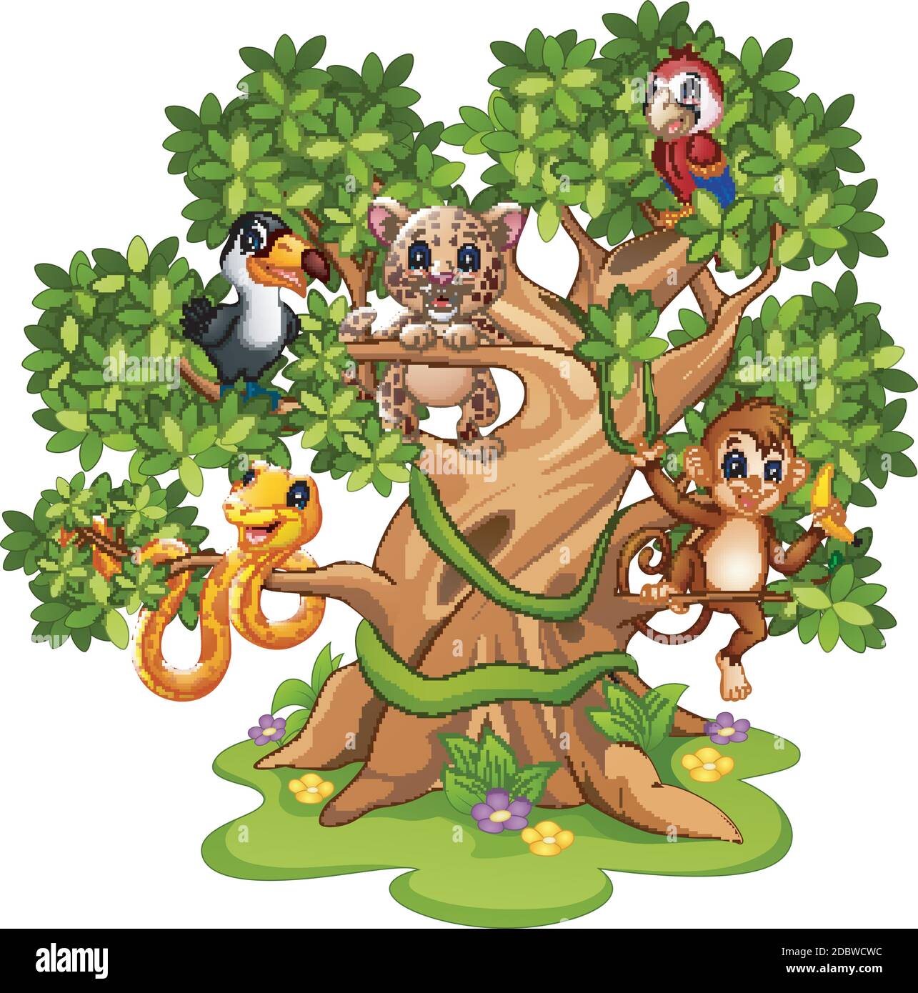 Cartoon Cute Animals Tree