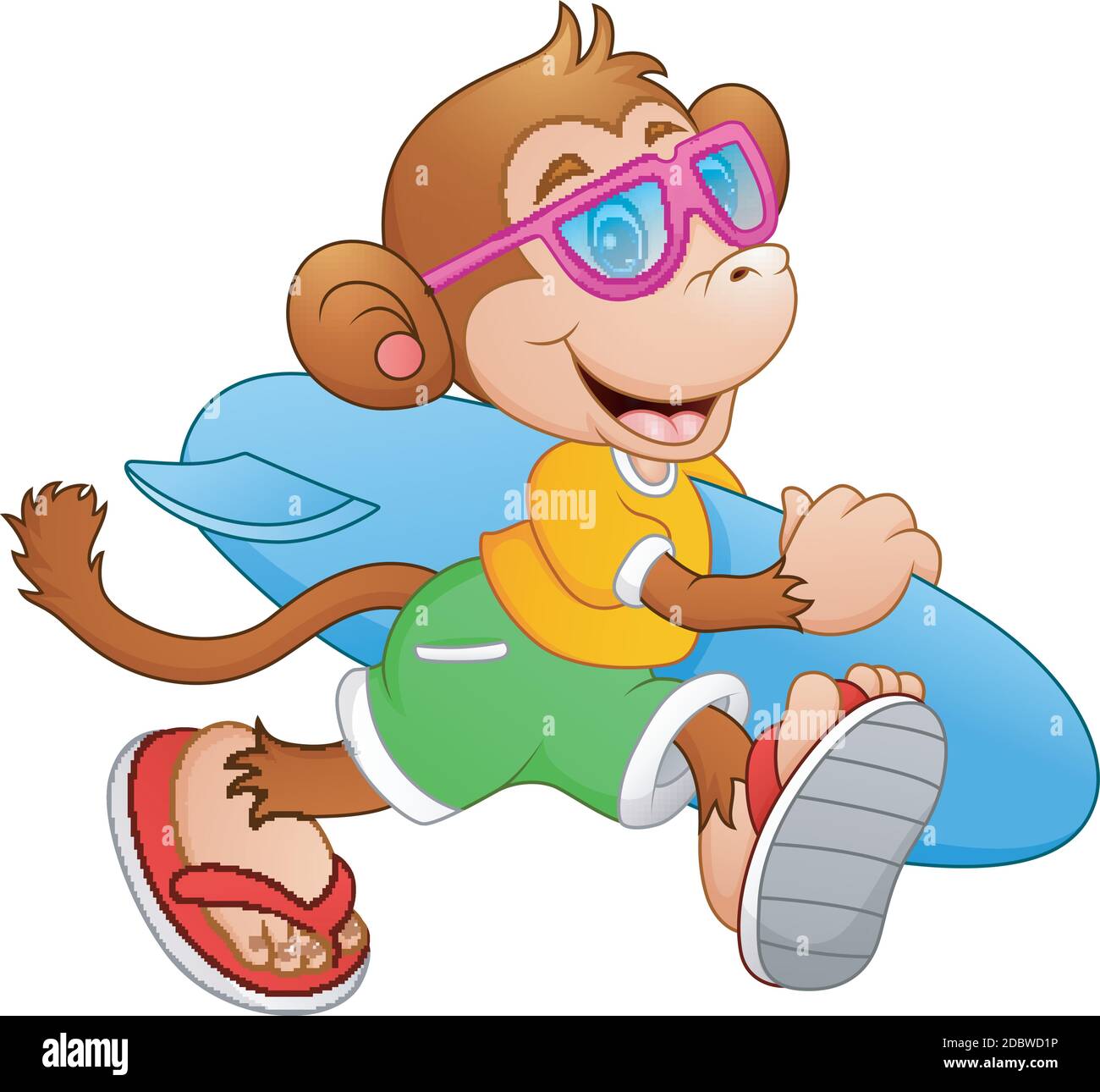 Vector illustration of Cartoon monkey with surfboard running Stock ...