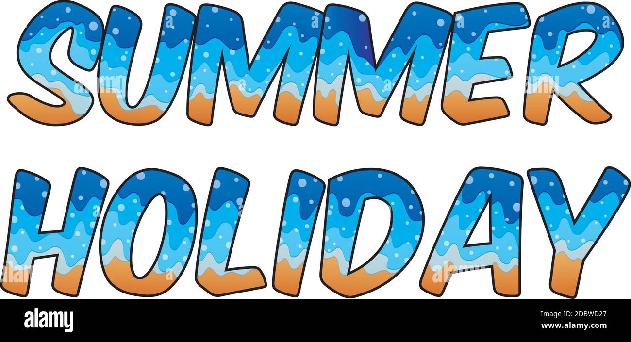 Vector illustration of Summer holiday text with water and sand concepts ...
