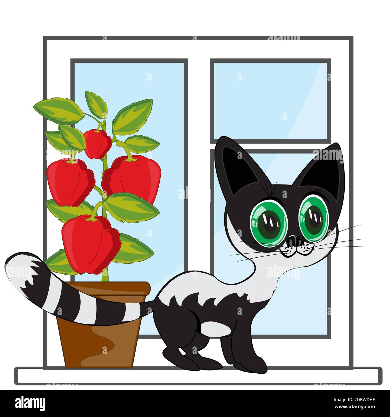 Cartoon of the black cat on window in room Stock Photo - Alamy