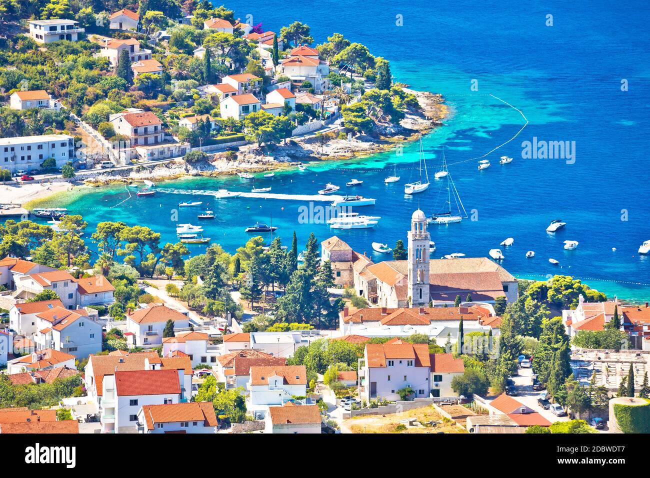 Amazing town of Hvar waterfront aerial view, Dalmatia archipelago of ...