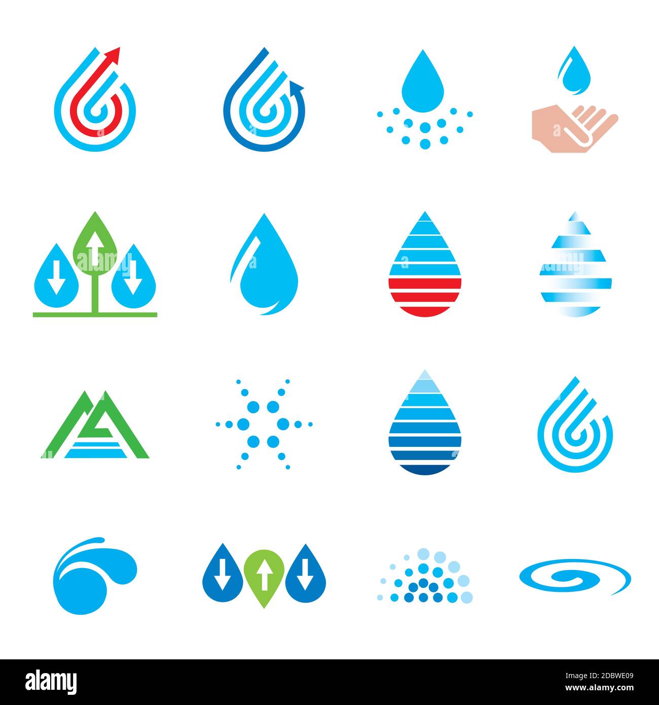 Water icons and design elements. Set of water drops symbols. Isolated ...