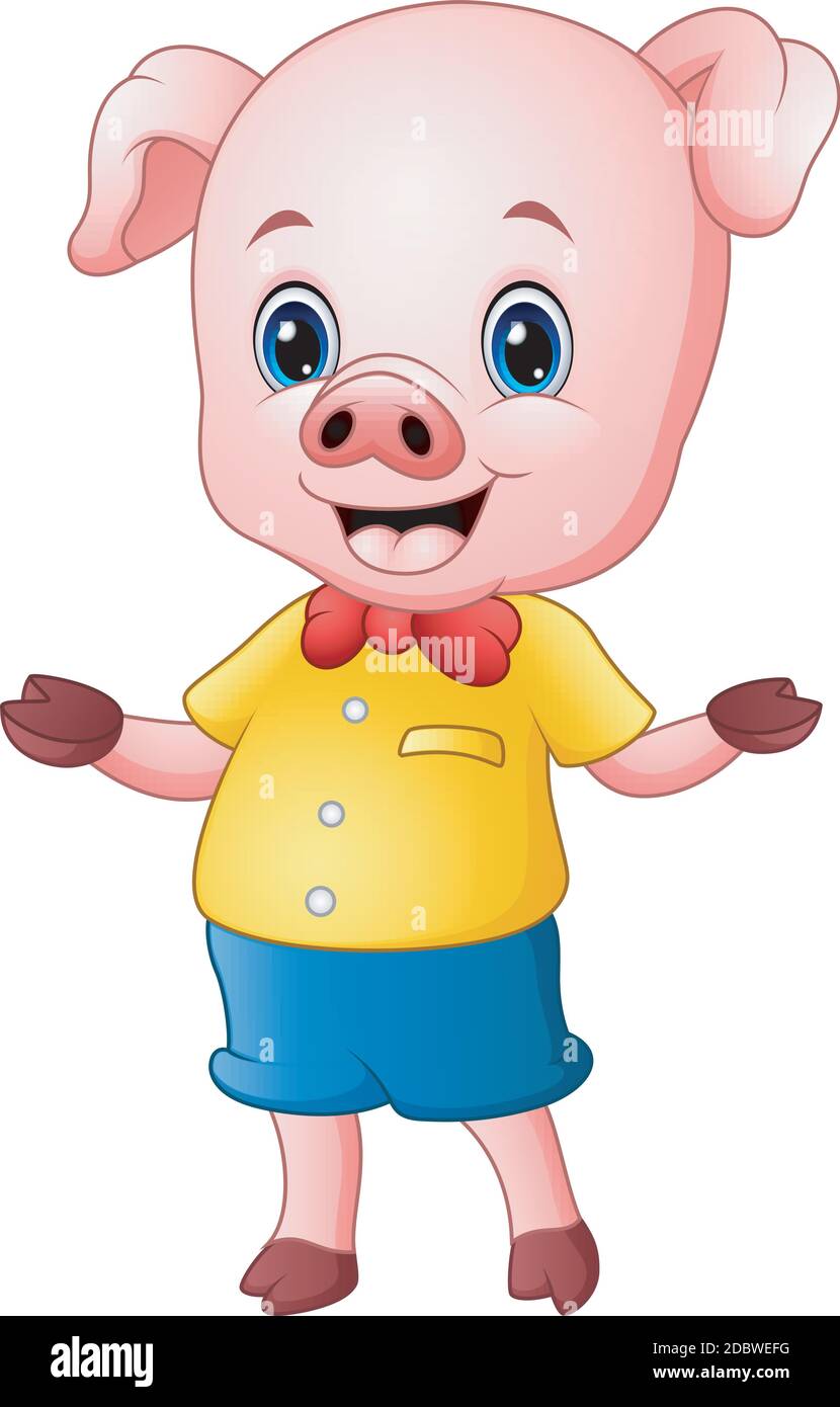 Vector illustration of Cartoon pig raising his arms Stock Vector Image ...