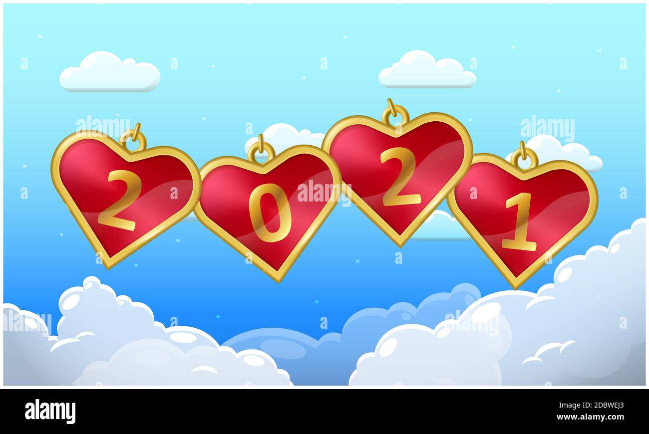 hearts are flying in the sky on new year Stock Photo - Alamy