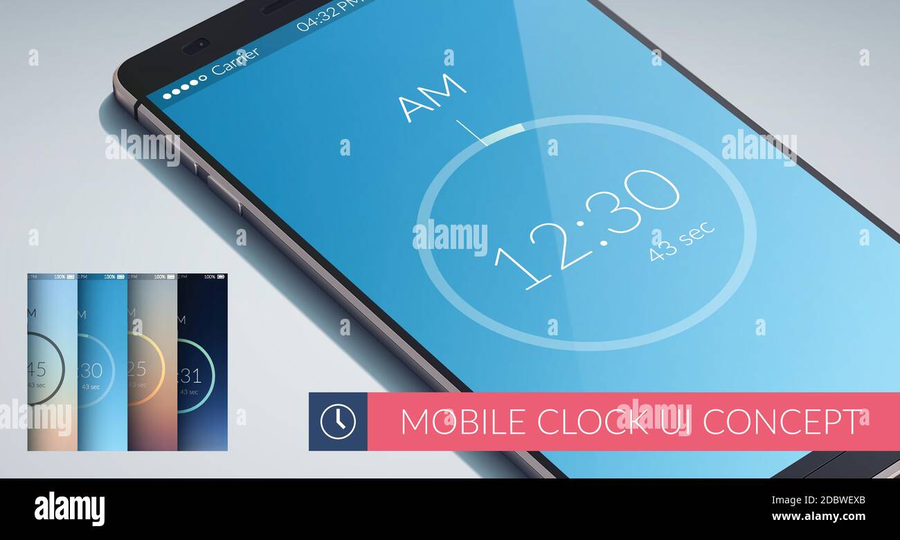 Mobile clock ui design concept with four colorful backgrounds flat ...