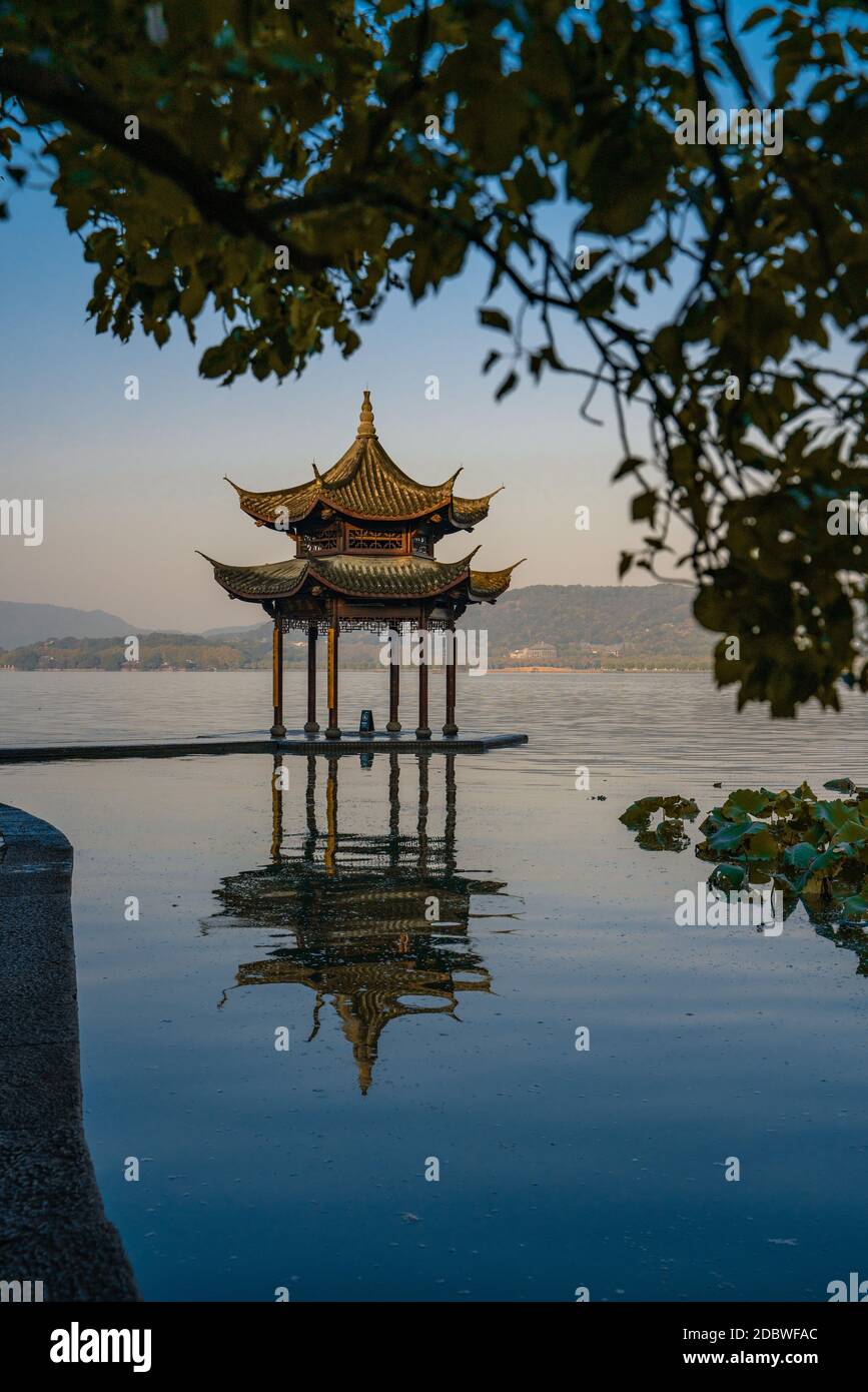 Jixian pavilion, the landmark at the West Lake in Hangzhou, China Stock ...