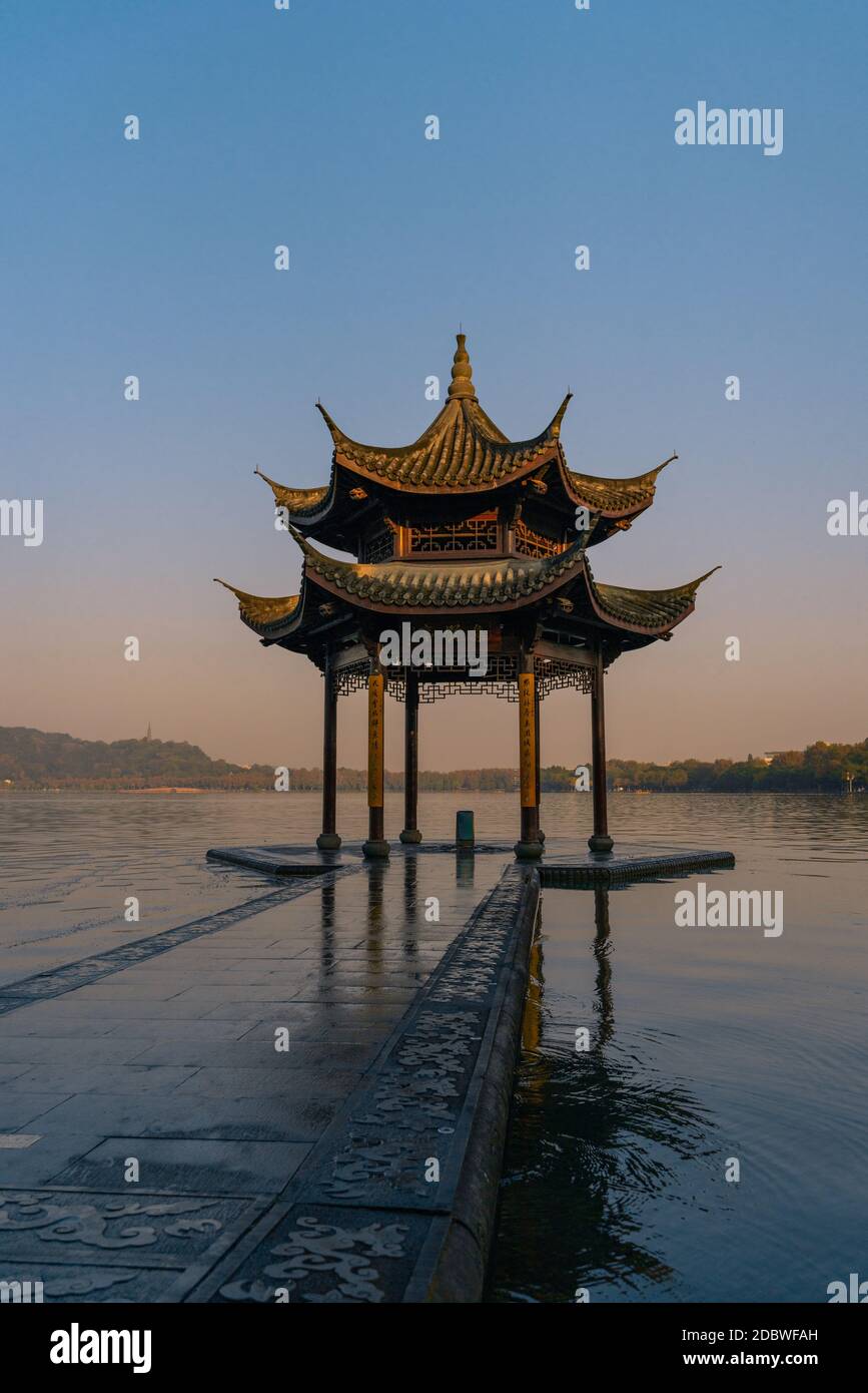 Jixian pavilion, the landmark at the West Lake in Hangzhou, China Stock ...