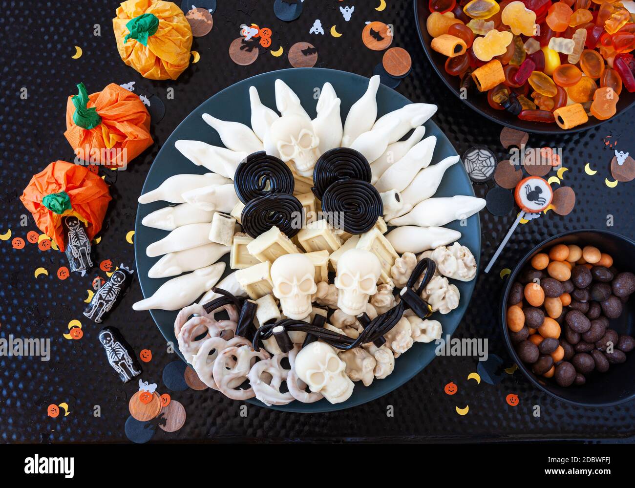 Colorful Halloween candy arranged in a skull shape Stock Photo - Alamy
